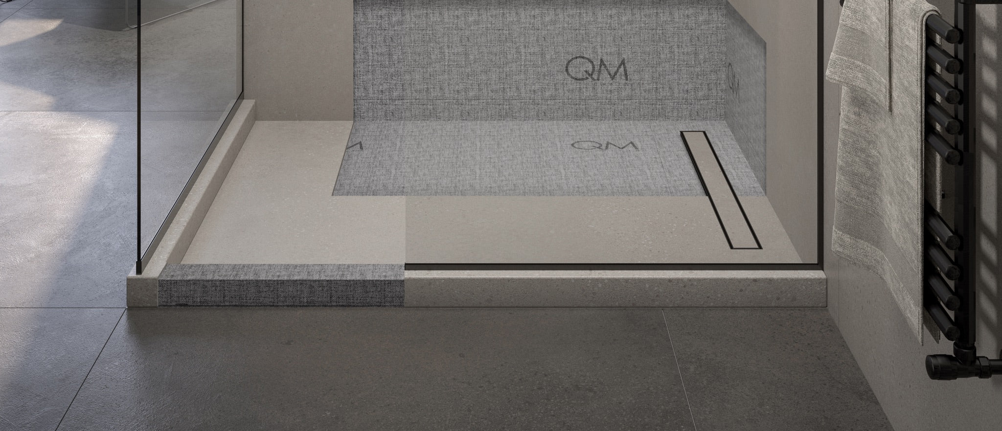 Prefab Shower Floor with Linear Drain | Pre-sloped Curbless Kit – QMDRAIN
